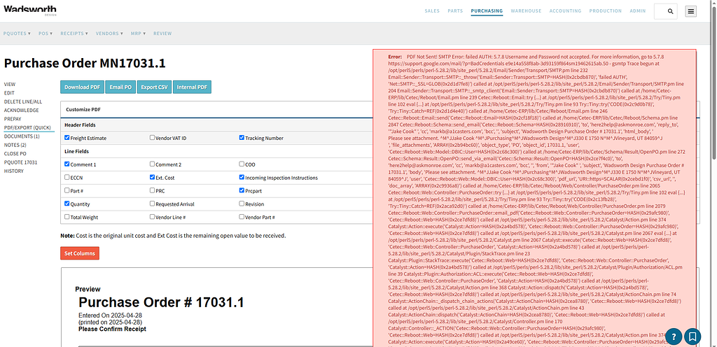 Emailing a PDF - Software Bugs / Issues - Cetec ERP